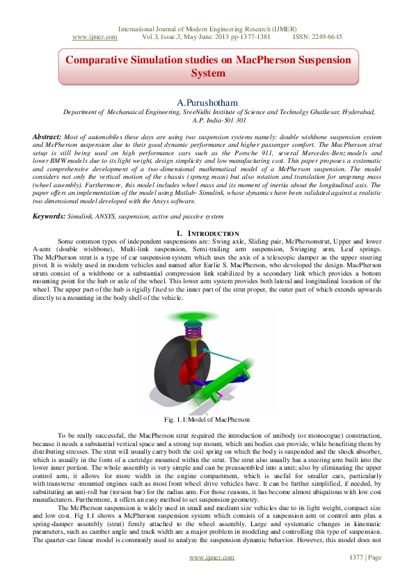(PDF) Comparative Simulation studies on MacPherson Suspension System