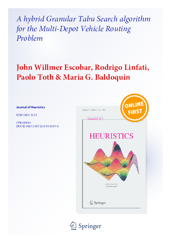 Pdf A Hybrid Granular Tabu Search Algorithm For The Multi Depot Vehicle Routing Problem John
