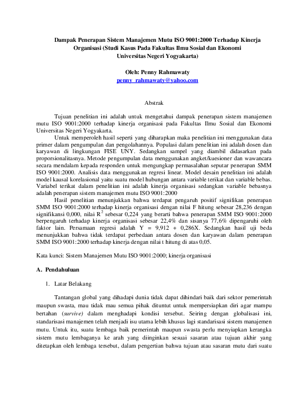 (PDF) Artikel Dampak Penerapan Sistem Manajemen Mutu ISO 9001 | Bobby ... (PDF) Artikel Dampak Penerapan Sistem Manajemen Mutu ISO 9001 | Bobby ...