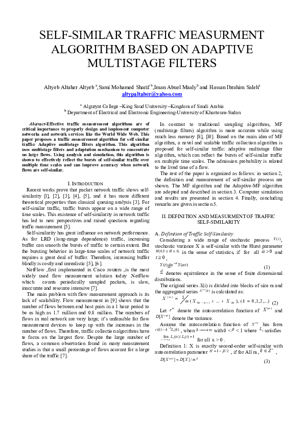 Pdf Self Similar Traffic Measurment Algorithm Based On Adaptive
