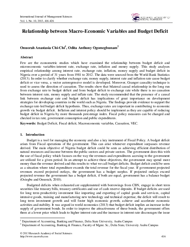 (PDF) Relationship between Macro-Economic Variables and Budget Deficit