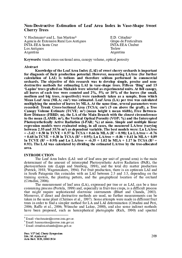 (PDF) Non-Destructive Estimation of Leaf Area Index in Vase-Shape Sweet Cherry Trees