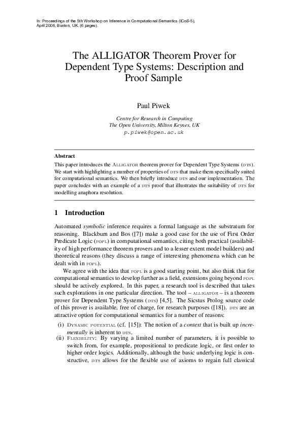 (PDF) The ALLIGATOR Theorem Prover for Dependent Type Systems: Description and Proof Sample