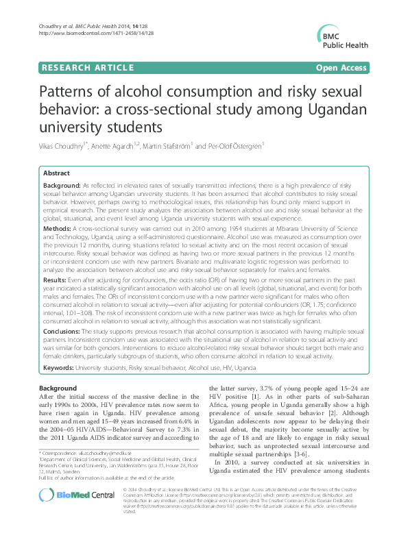 (PDF) Patterns of alcohol consumption and risky sexual behavior: a ...