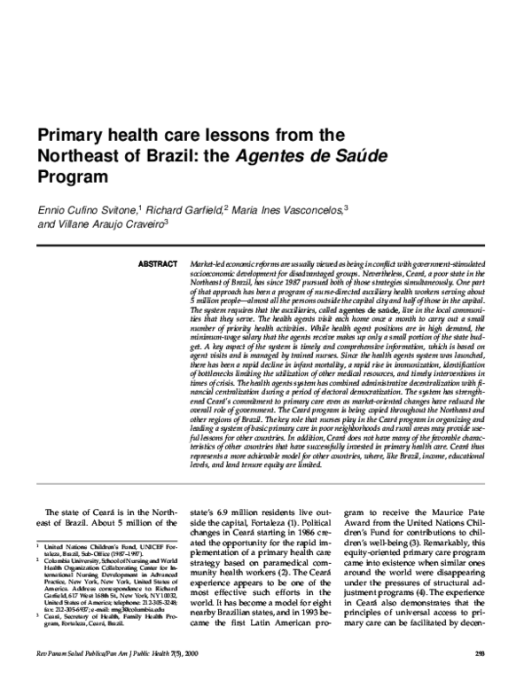 (PDF) Primary health care lessons from the Northeast of Brazil: the ...