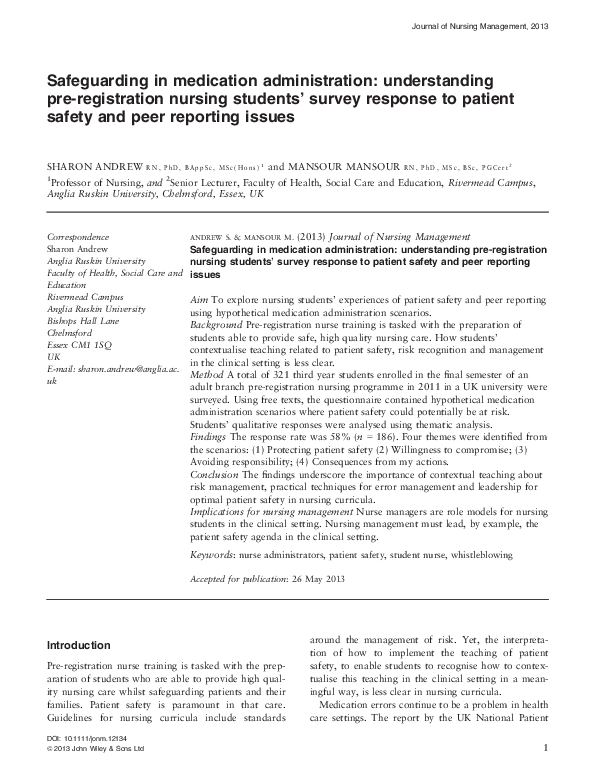 (PDF) Safeguarding in medication administration understanding pre ...