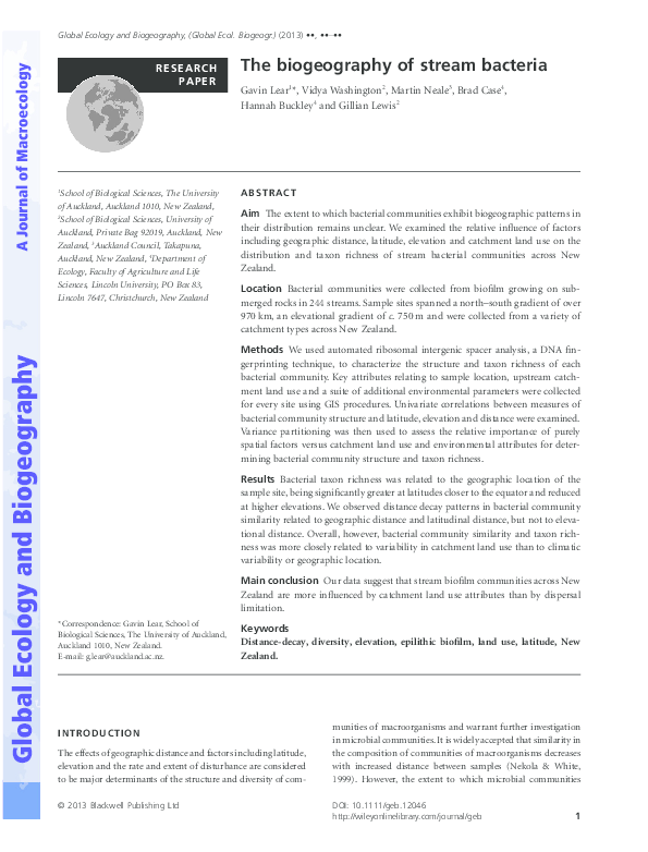 (PDF) The biogeography of stream bacteria