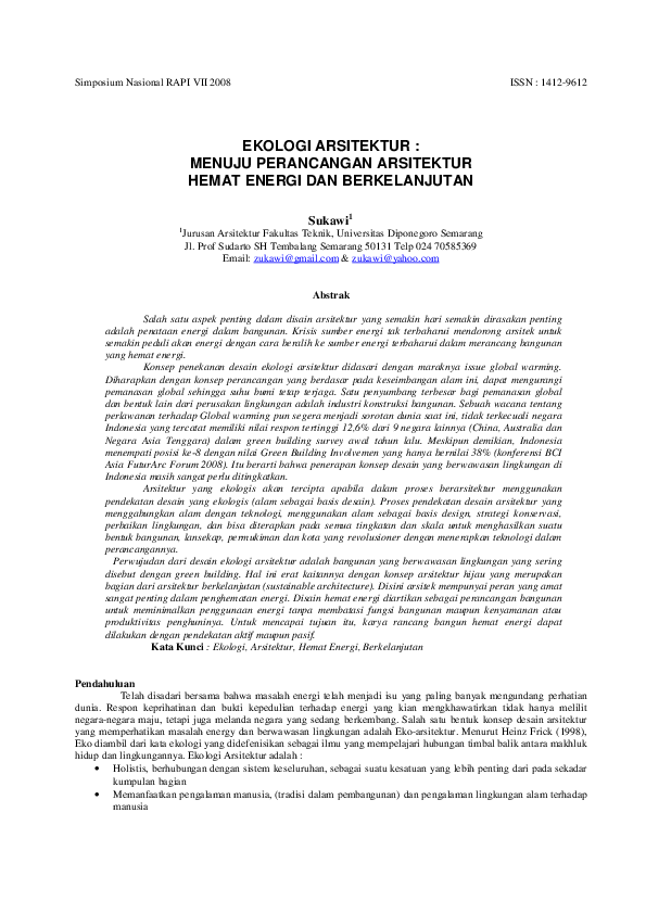 (PDF) ekologi arsitektur, menuju perancangan arsitektur hemat energi dan berkelanjutan