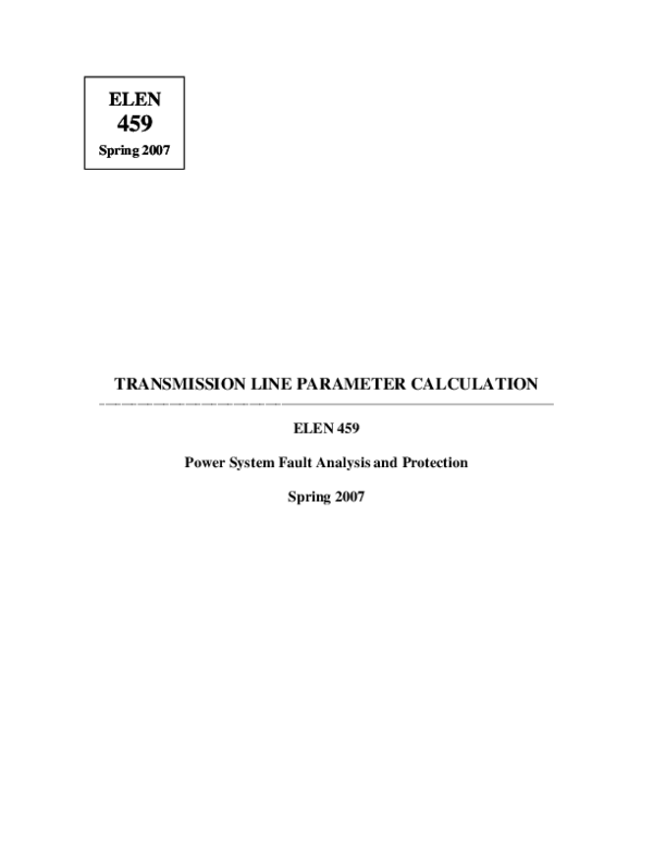 Pdf Transmission Line Parameter Calculation Power System Fault