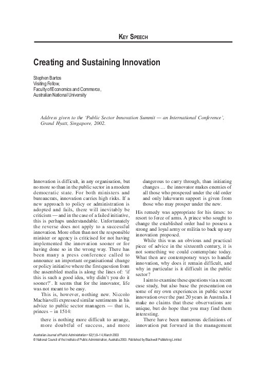 (PDF) Creating and Sustaining Innovation