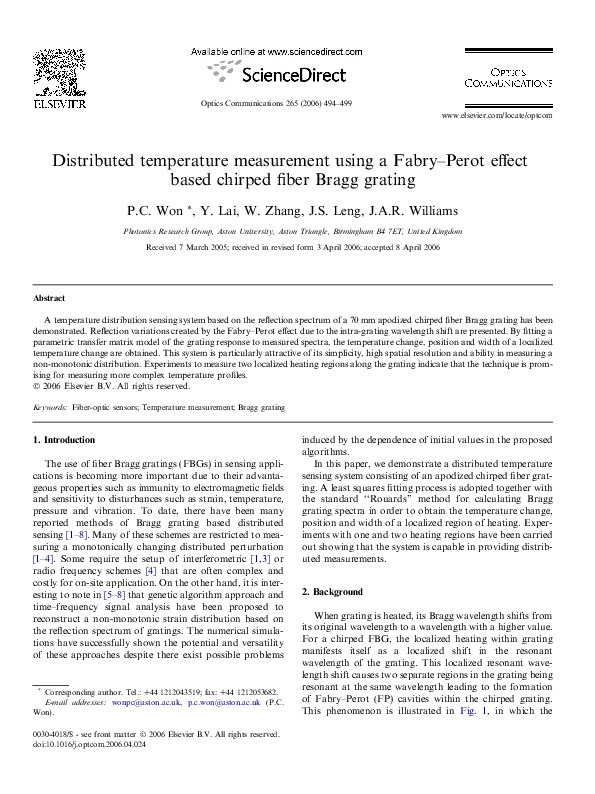 (PDF) Distributed temperature measurement using a Fabry–Perot effect ...