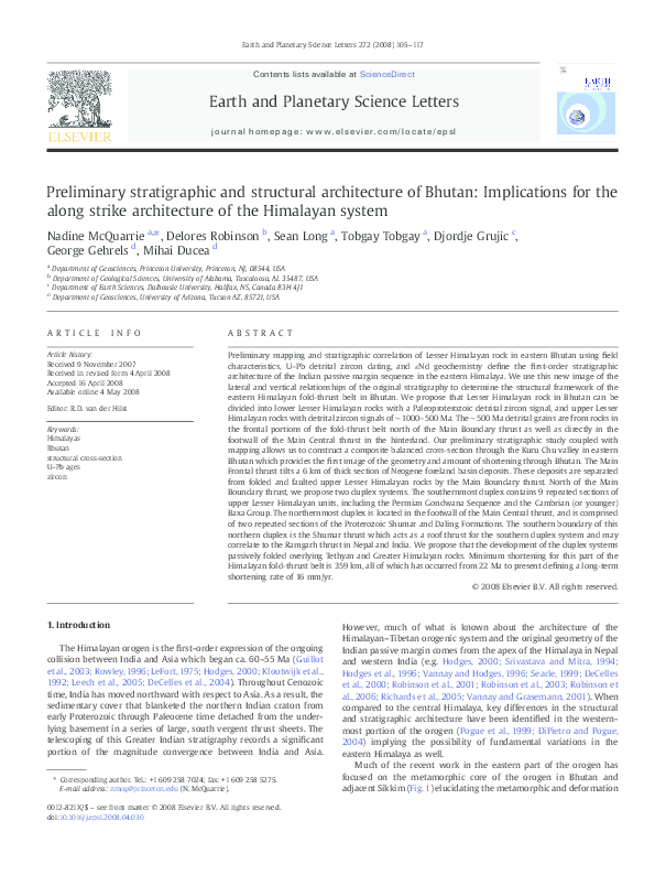 (PDF) Preliminary stratigraphic and structural architecture of Bhutan: Implications for the ...
