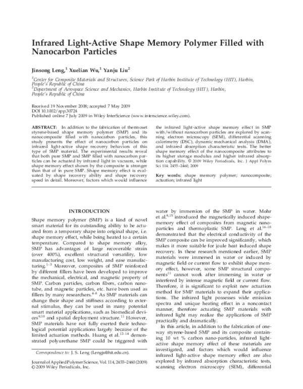 (PDF) Infrared Light-Active Shape Memory Polymer Filled with Nanocarbon ...