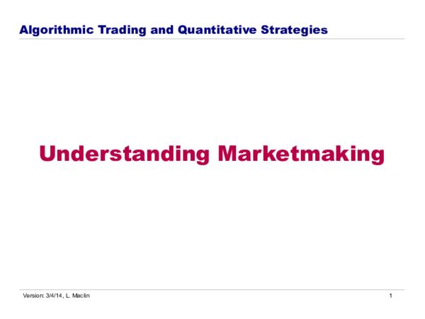(PDF) Algorithmic Trading and Quantitative Strategies Understanding Marketmaking