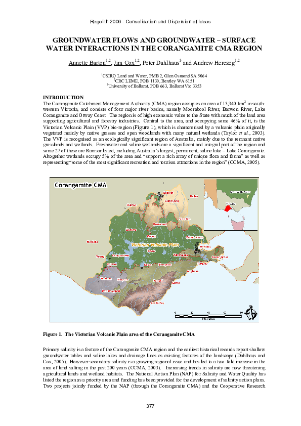 (PDF) GROUNDWATER FLOWS AND GROUNDWATER - SURFACE WATER INTERACTIONS IN THE CORANGAMITE CMA REGION