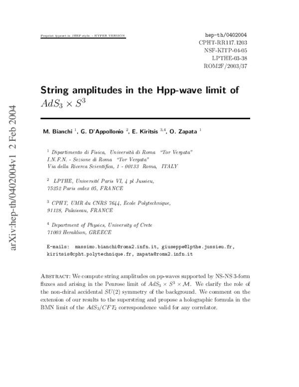Pdf String Amplitudes In The Hpp Wave Limit Of Ads3 × S3