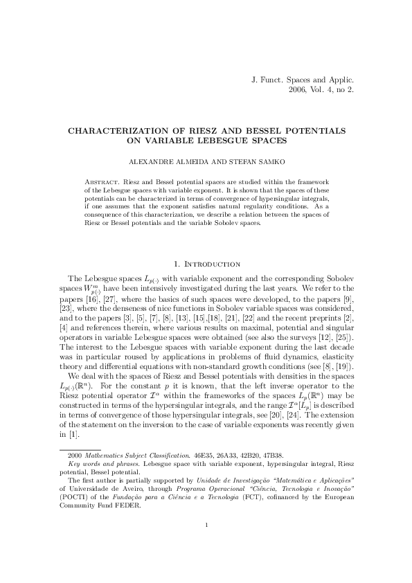 Pdf Characterization Of Riesz And Bessel Potentials On Variable
