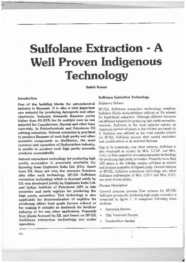 (PDF) Aromatics Extraction Sulfolane solvent