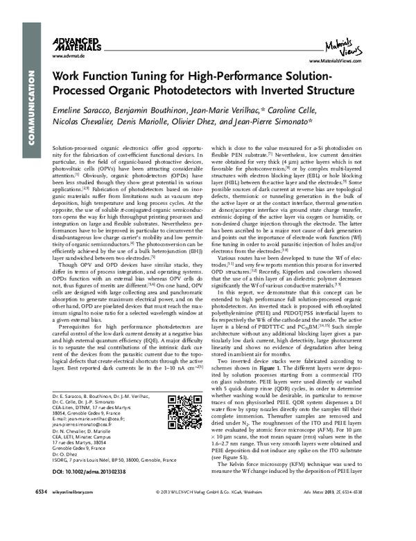 (PDF) Work Function Tuning for High-Performance Solution- Processed Organic Photodetectors with ...
