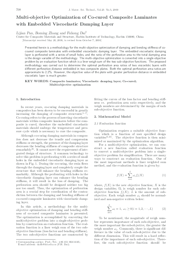 Pdf Multi Objective Optimization Of Co Cured Composite Laminates With Embedded Viscoelastic