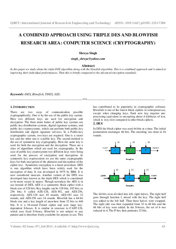 (PDF) A COMBINED APPROACH USING TRIPLE DES AND BLOWFISH