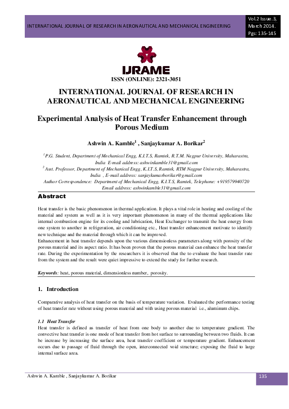 (PDF) Experimental study on the effect of porous medium on performance of a single tube heat ...