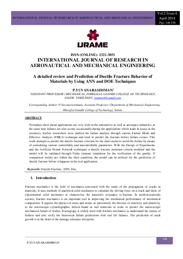 Pdf A Detailed Review And Prediction Of Ductile Fracture Behavior Of Materials By Using Ann
