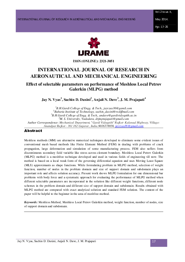 Pdf Effect Of Selectable Parameters On Performance Of Meshless Local