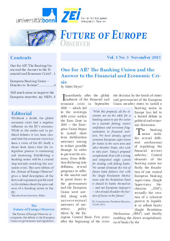 (PDF) Future of Europe Observer Vol. 1 No. 3/2013: Further Economic ...