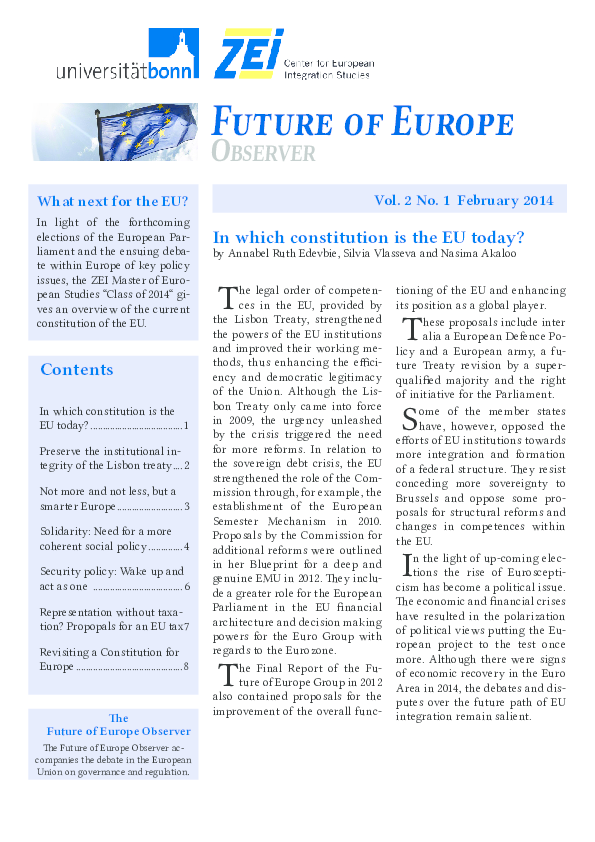 (PDF) Future of Europe Observer Vol. 2 No. 1/2014: European Parliament ...
