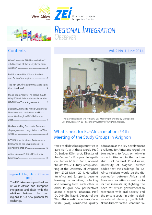 (PDF) Regional Integration Observer No. 2014/01