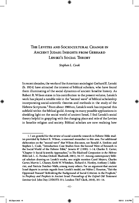 “The Levites and Sociocultural Change in Ancient Judah: Insights from ...