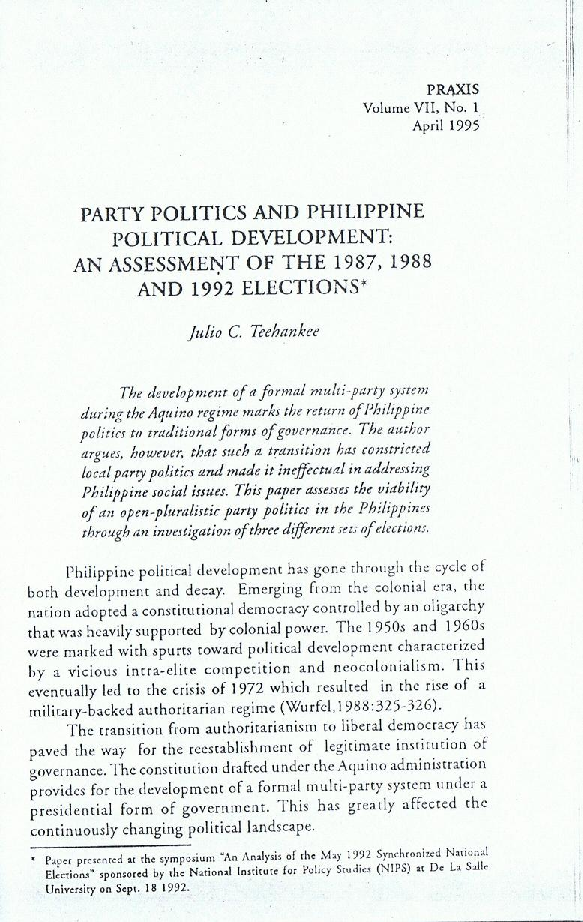 (PDF) Party Politics and Philippine Political Development: An ...