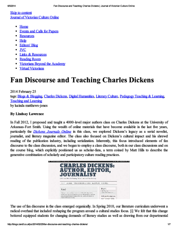 (PDF) Fan Discourse and Teaching Dickens
