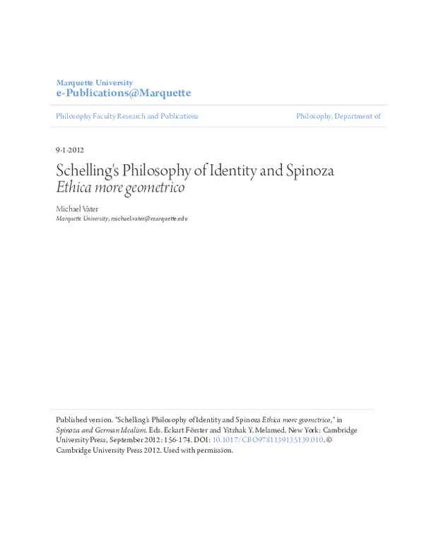 (PDF) Schelling's Philosophy of Identity and Spinoza's Ethica more ...