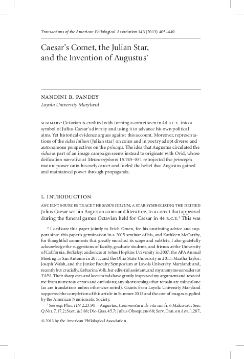 (PDF) Caesar's Comet, the Julian Star, and the Invention of Augustus