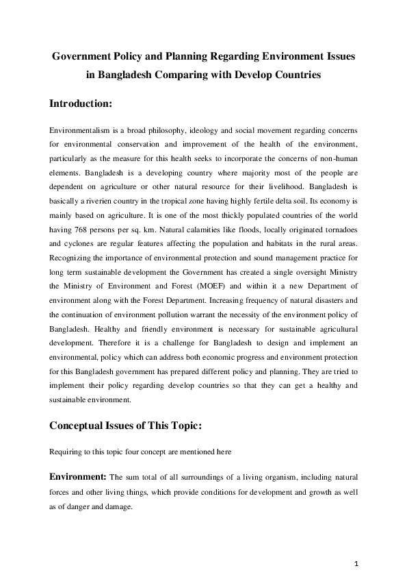 (DOC) Environment Policy Comparing Between Develop and Developing Countries