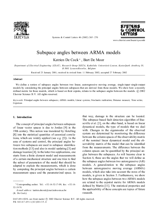 (PDF) Reshetov LA Subspace angles between ARMA models