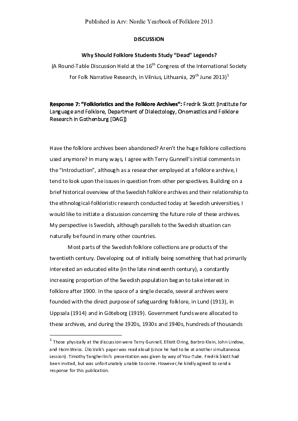 (PDF) 2013: Why Should Folklore Students Study "Dead" Legends? (By ...