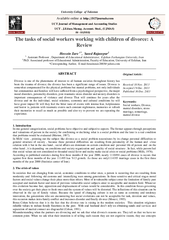 Pdf The Tasks Of Social Workers Working With Children Of Divorce A