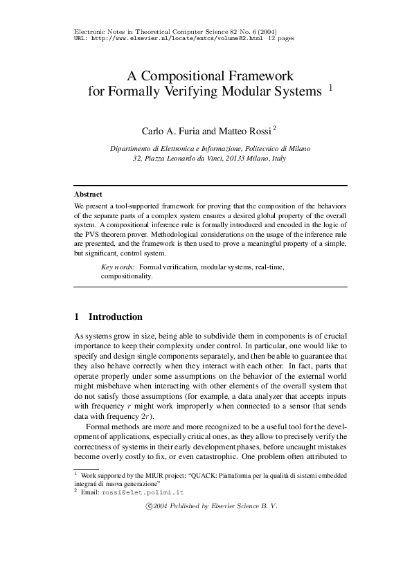 Pdf A Compositional Framework For Formally Verifying Modular Systems