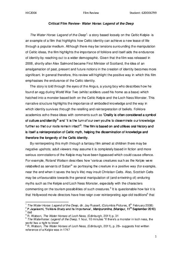 (PDF) Critical Film Review-Water Horse: Legend of the Deep