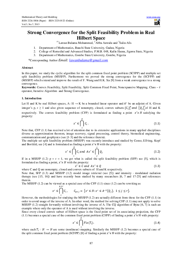 (PDF) The Hybrid Extragradient Method for the Split Feasibility and Fixed Point Problems ...