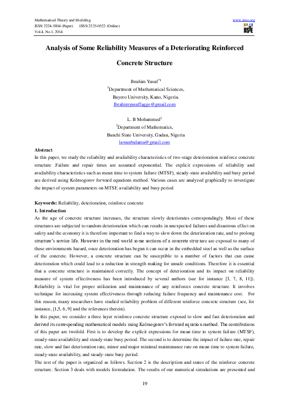Pdf Mathematical Theory And Modeling Analysis Of Some Reliability
