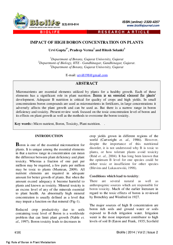 (PDF) IMPACT OF HIGH BORON CONCENTRATION ON PLANTS