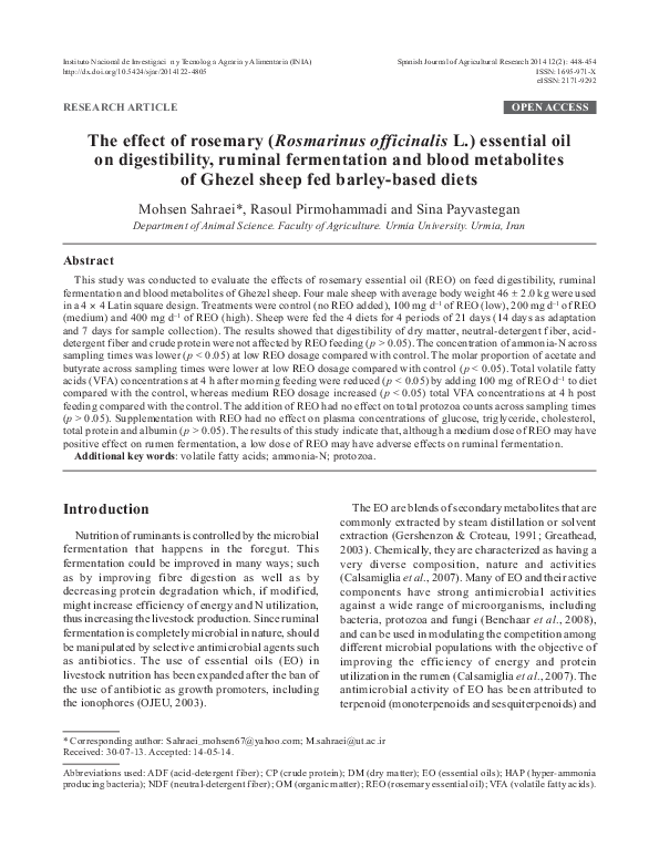 (PDF) The effect of rosemary (Rosmarinus officinalis L.) essential oil ...