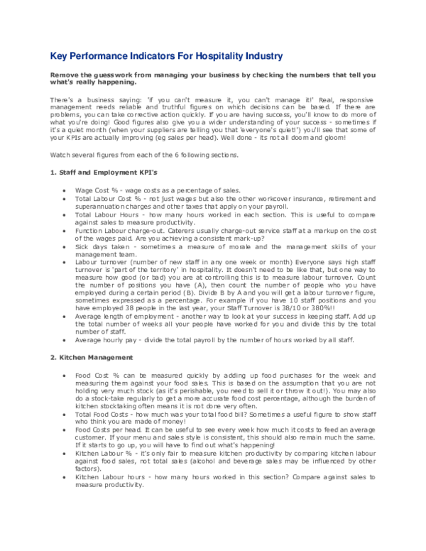 (DOC) Key Performance Indicators For Hospitality Industry