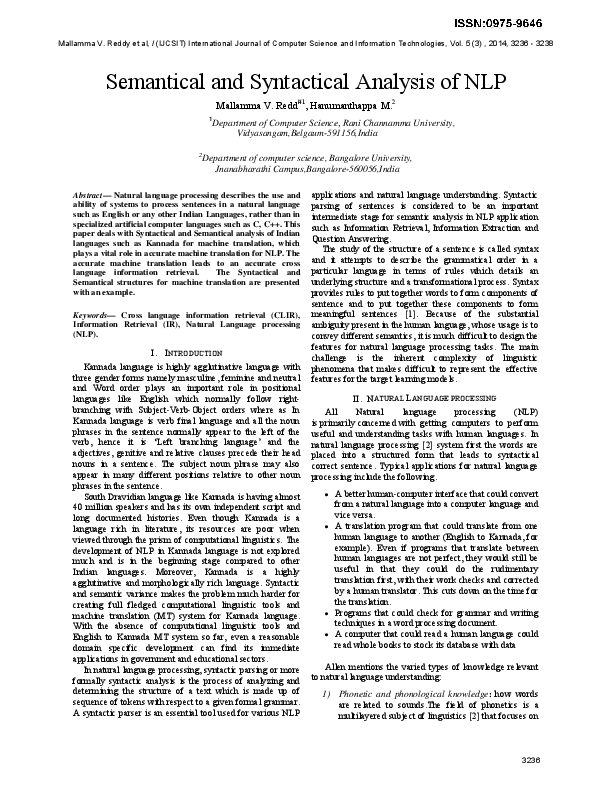 (PDF) Semantical and Syntactical Analysis of NLP