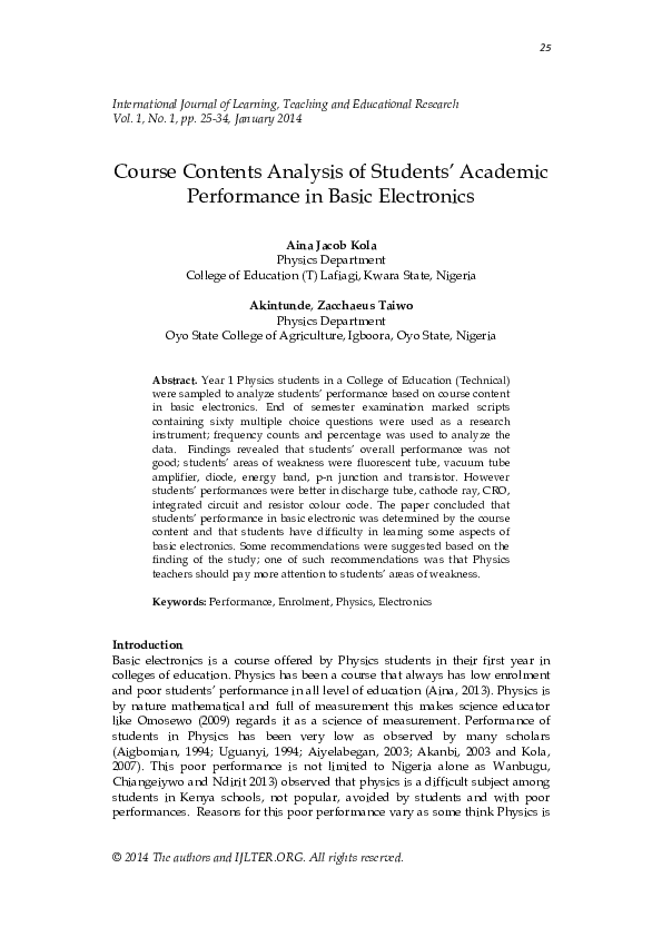 (PDF) Course Contents Analysis of Students’ Academic Performance in ...