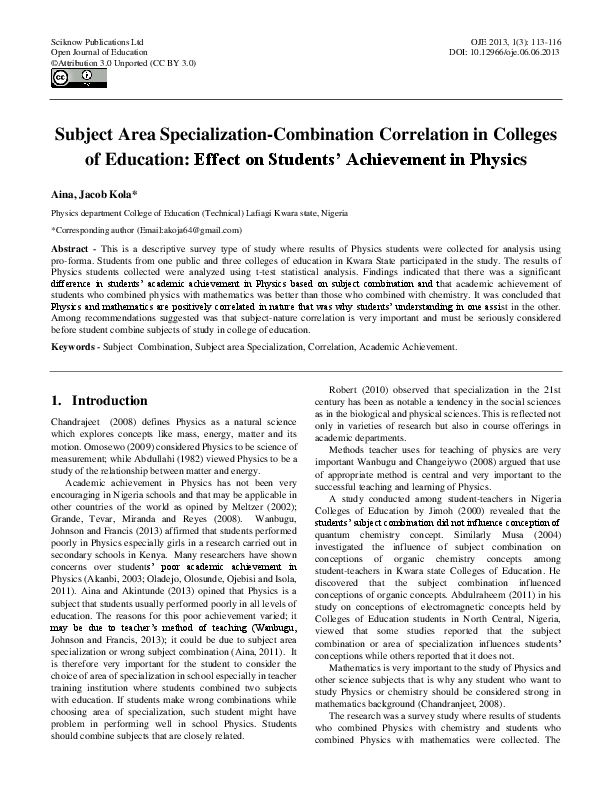 (PDF) Subject Area Specialization-Combination Correlation in Colleges ...